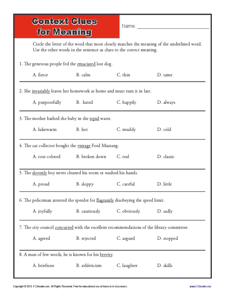 Context Clues For Meaning | PDF