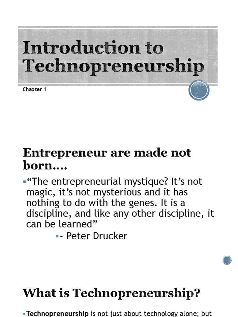 Introduction To Technopreneurship | PDF | Entrepreneurship | Business