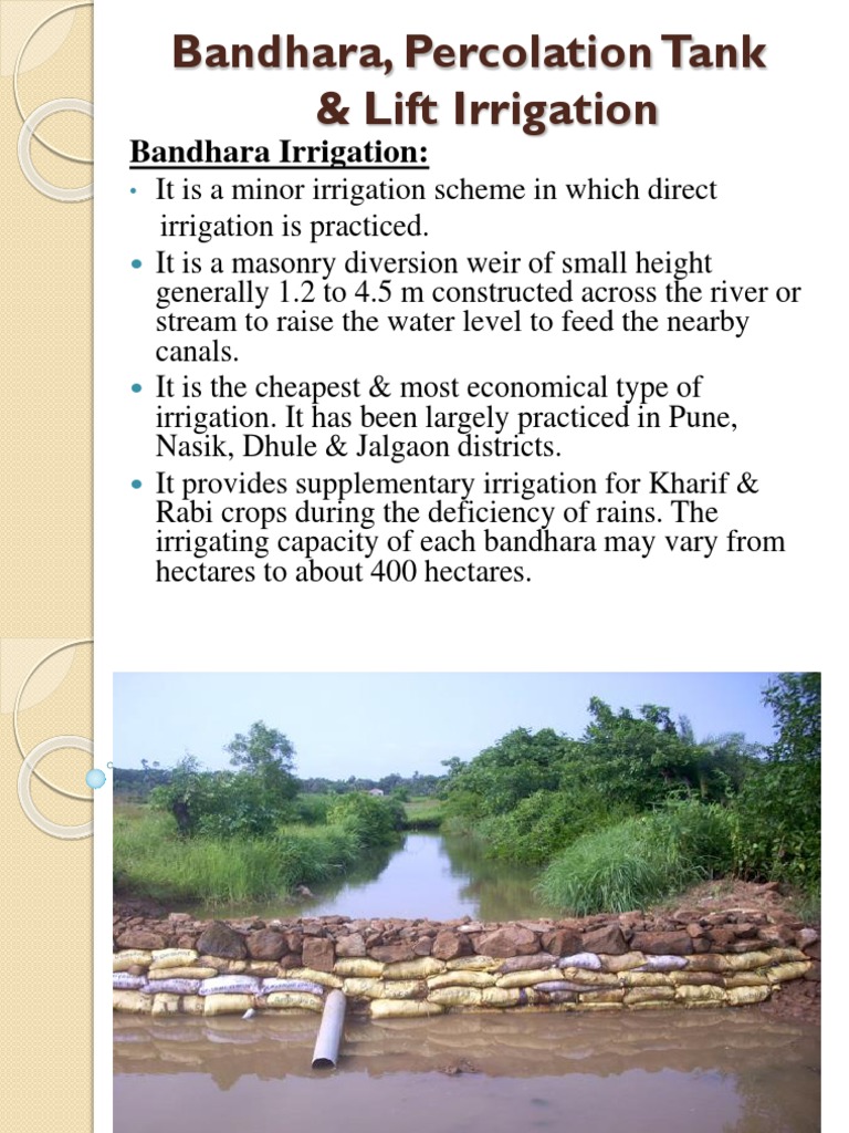 Bandhara Irrigation and Percolation Tanks | PDF | Dam | Irrigation