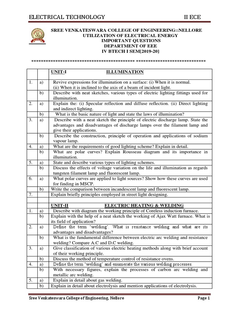Uee Imp Questions | PDF | Incandescent Light Bulb | Welding
