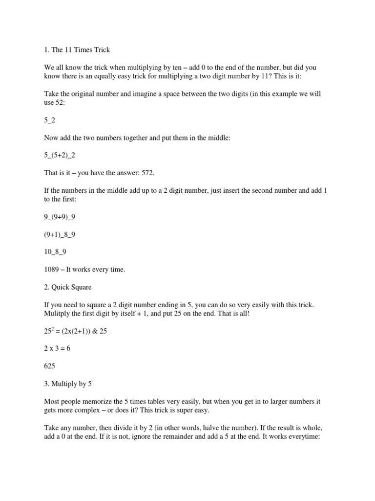 Maths Trick | PDF | Multiplication | Numbers