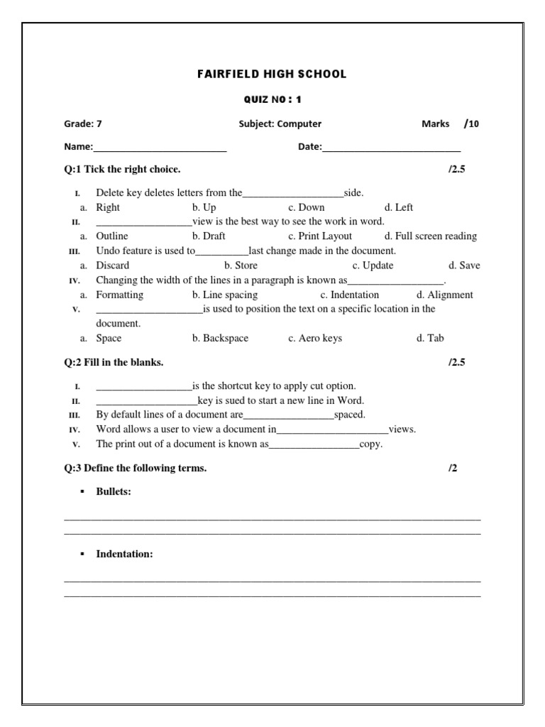 Grade 7 Computer Quiz | PDF | Text | Software