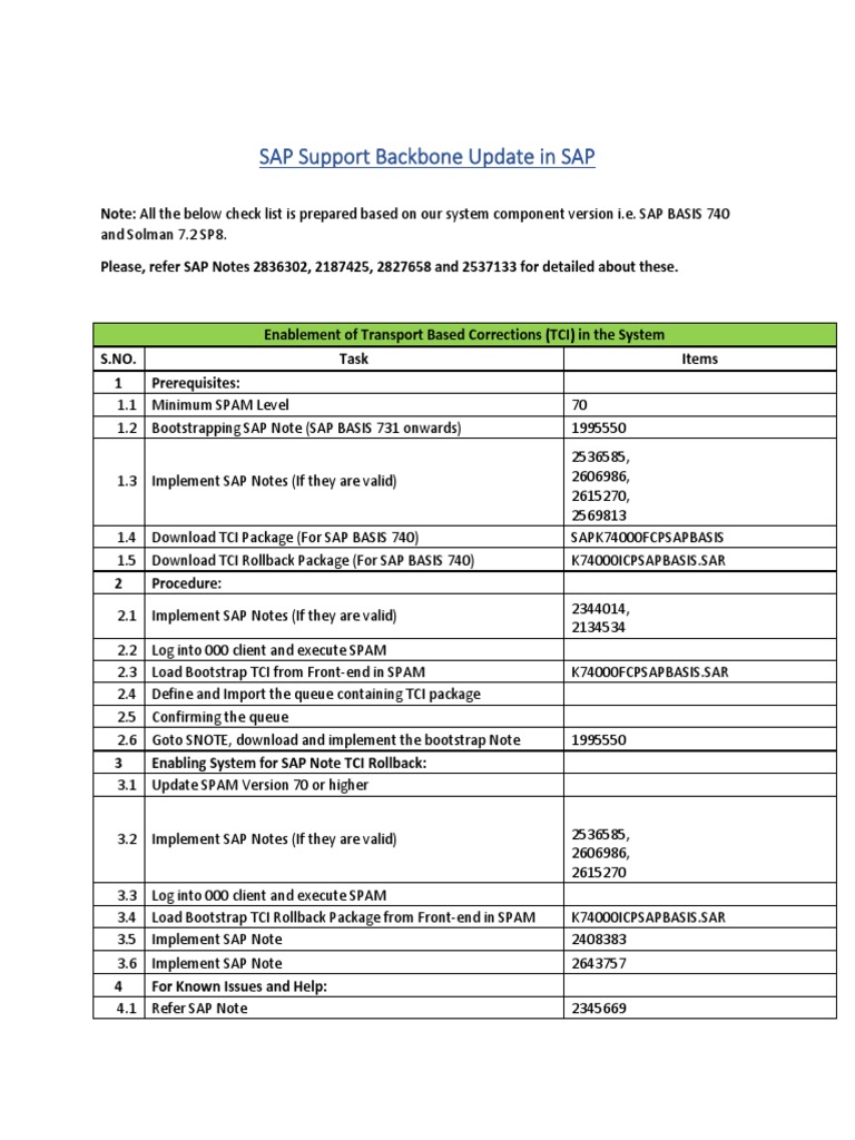 SAP Support Backbone Update Checklist | PDF | Transport Layer Security ...