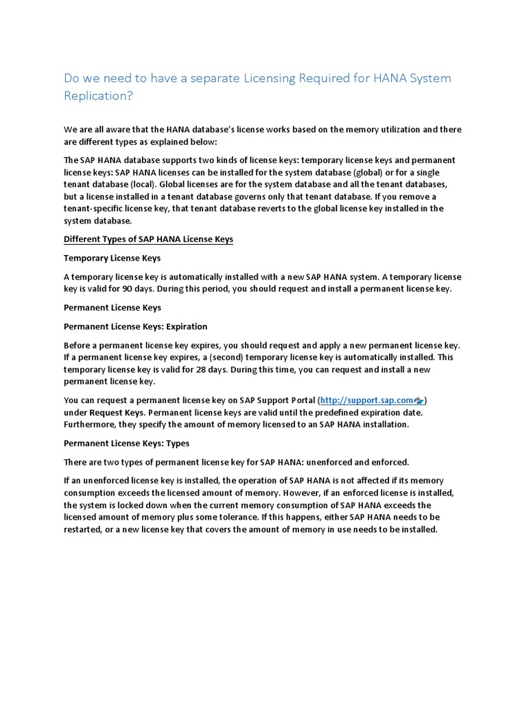 Sap Hana License | PDF | Replication (Computing) | Databases