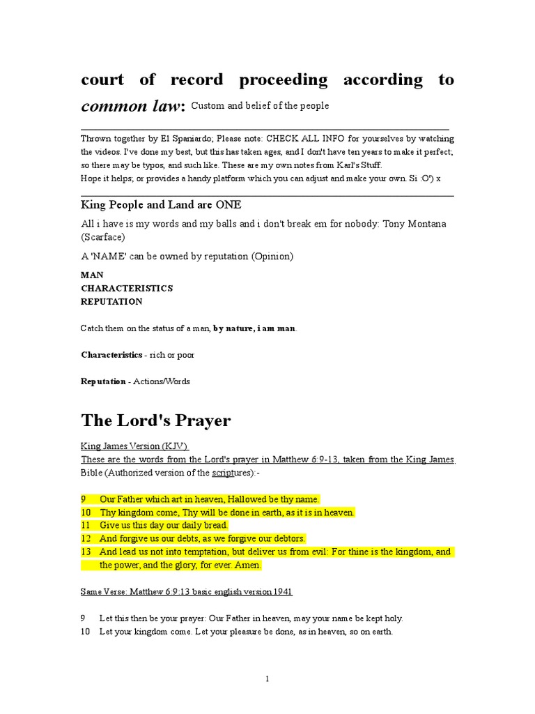 COURTOFRECORDNOTES.pdf | Lord's Prayer | Jury Trial