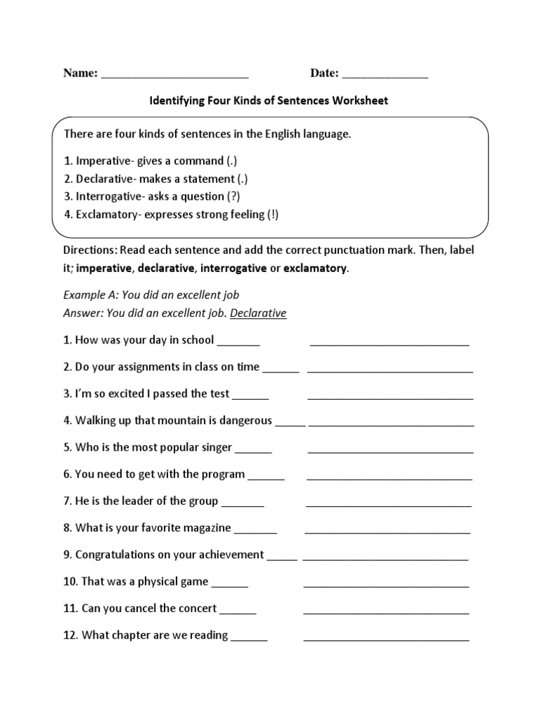 Kinds of Sentences Identifying P 1 Intermediate PDF | PDF