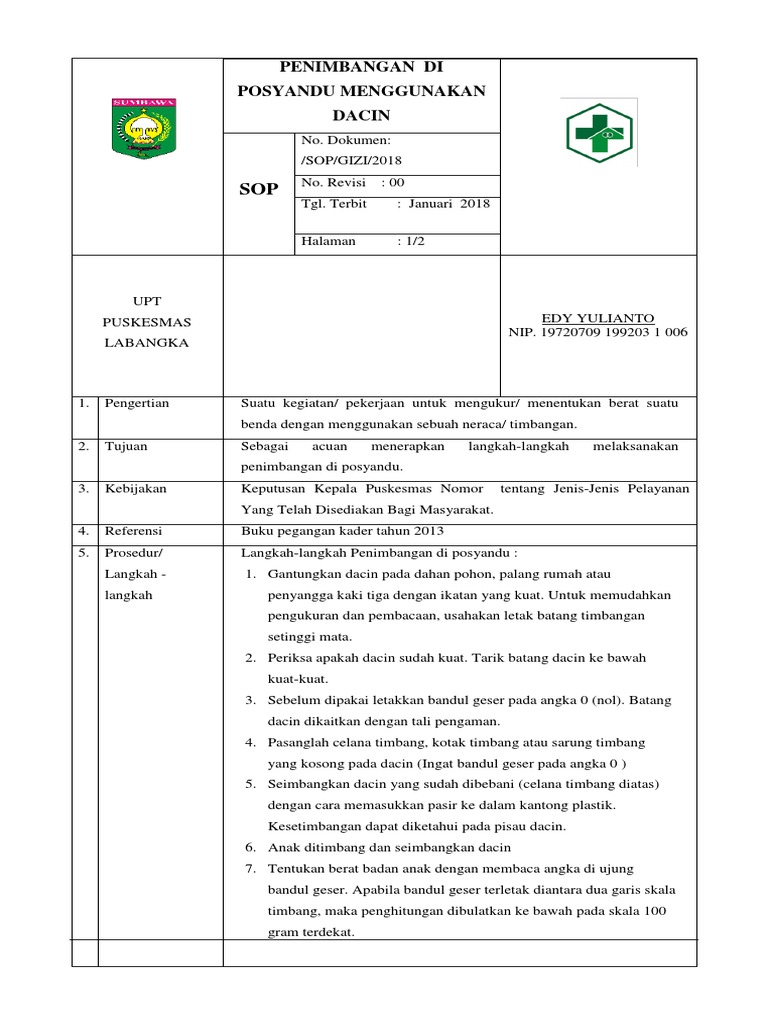 (L) Sop Penimbangan Di Posyandu Dacin | PDF | Bisnis | Kesehatan Holistik