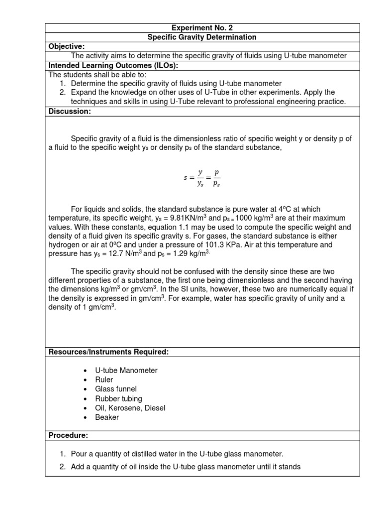 Fluids 2nd Exp | PDF | Density | Pressure Measurement