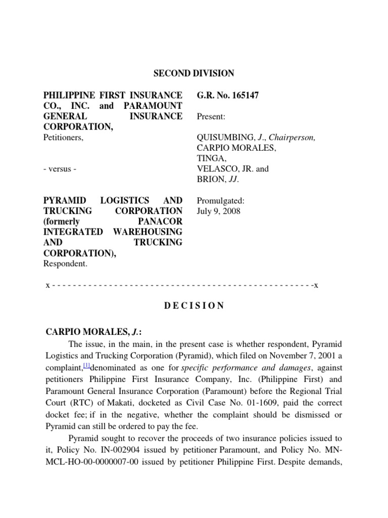 4 Phil First Insurance V Pyramid | Download Free PDF | Pleading | Complaint