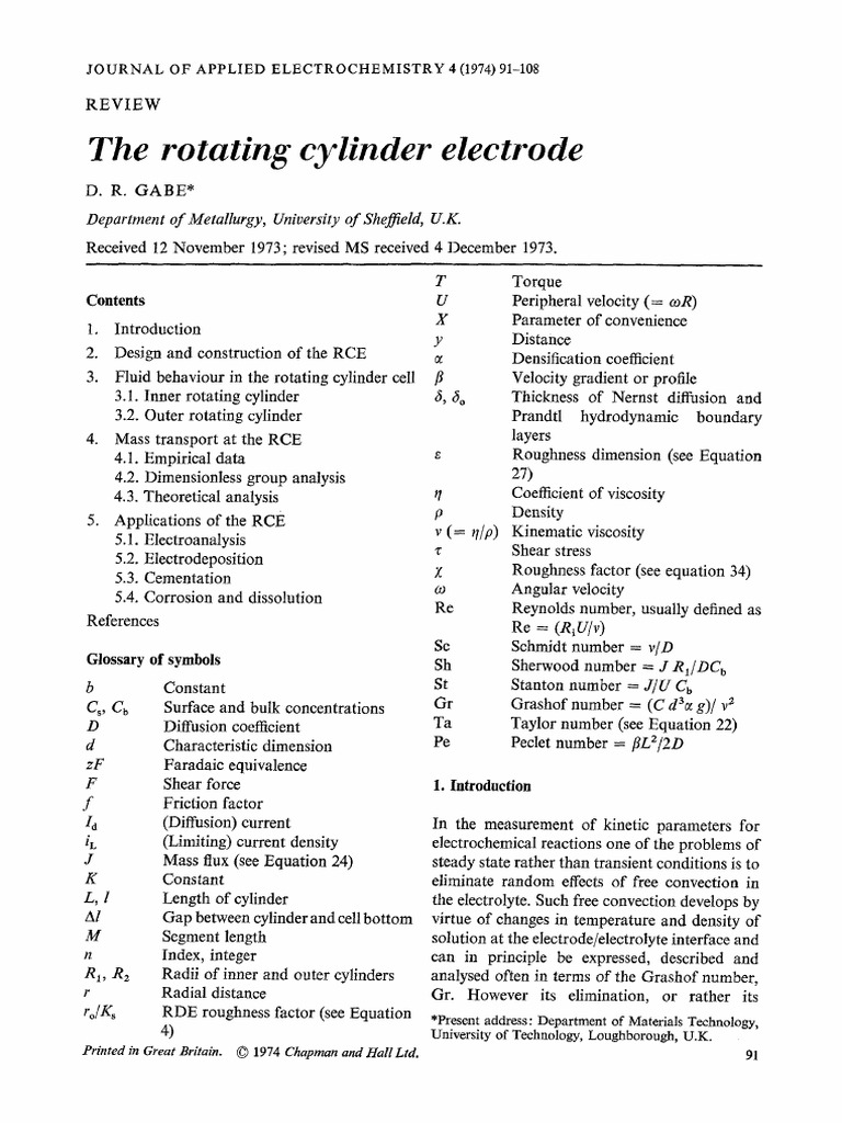 Rotating Cylinder Electrode Review | PDF | Reynolds Number | Viscosity