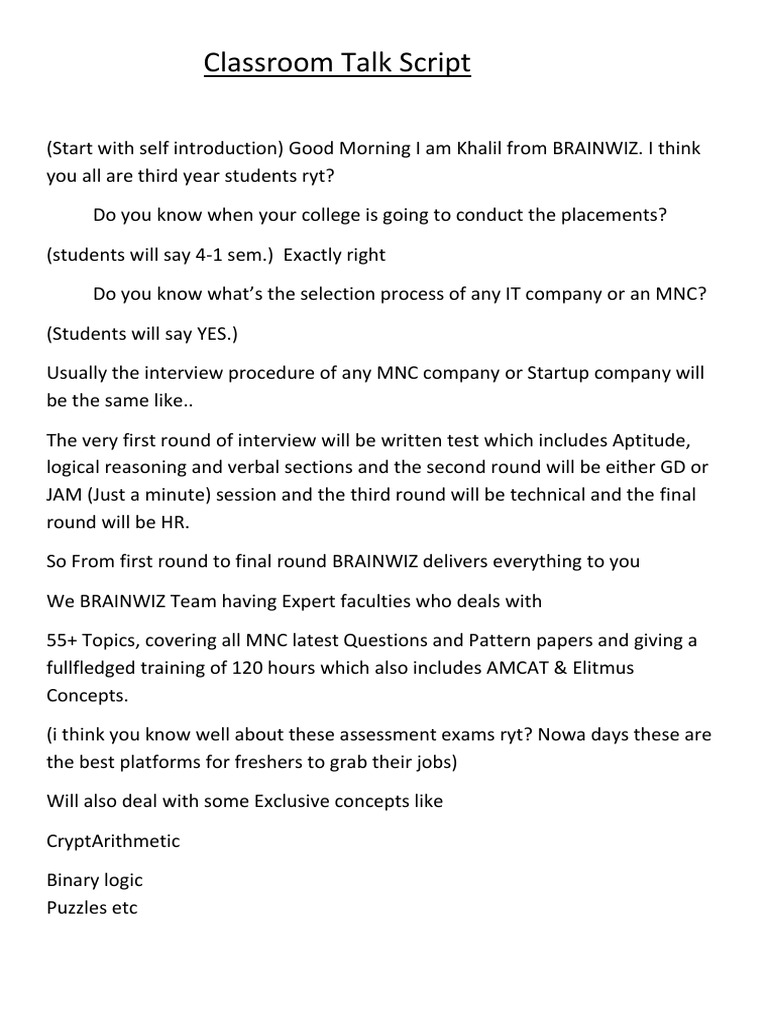 Classroom Talk Script | PDF | Google Play | Test (Assessment)