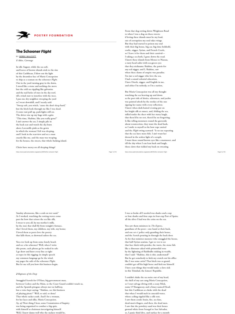 The Schooner Flight by Derek Walcott - Poetry Foundation | PDF | Nature