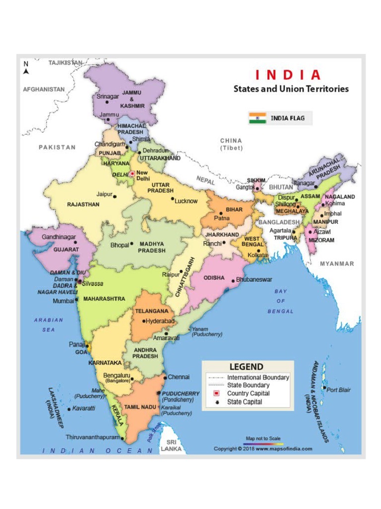 India Map With & Without State Name & Capital | PDF