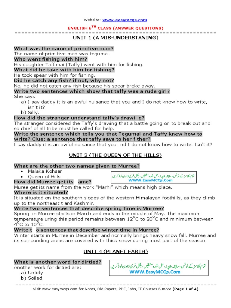 6th Class English Question Answer Notes | PDF | Cuisine | Cooking