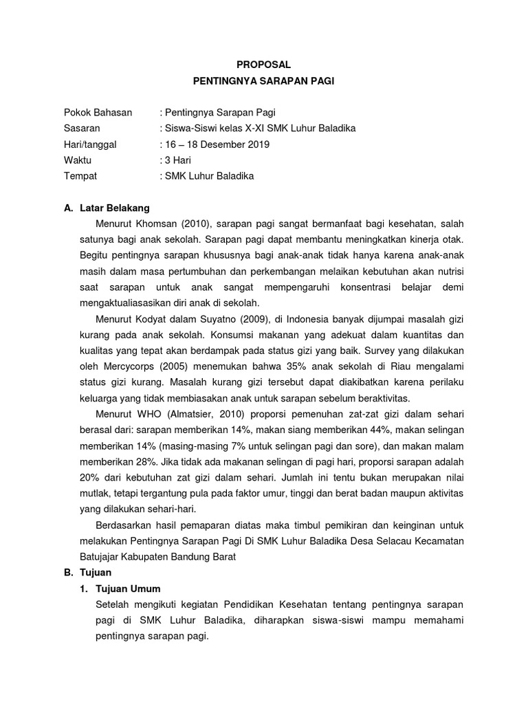 PROPOSAL Sarapan Pagi | PDF