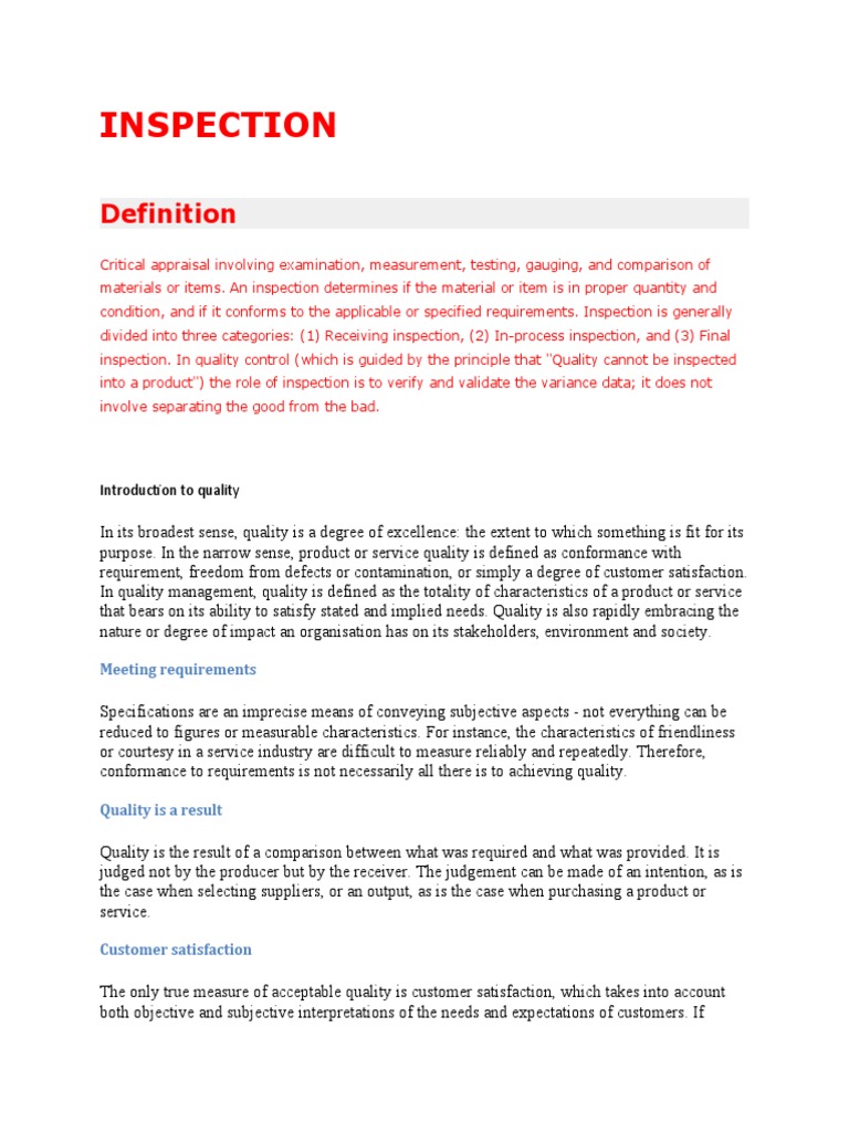 Inspection: Introduction To Quality | PDF | Quality (Business ...