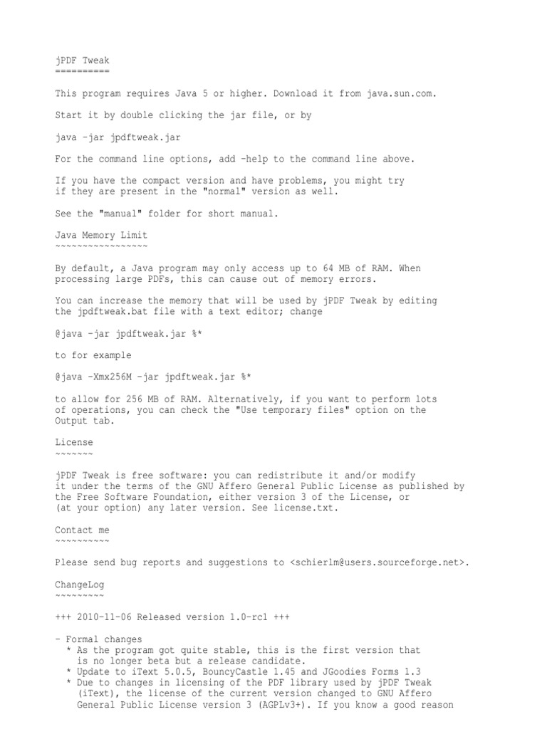 JPDF Tweak Readme | PDF | Command Line Interface | Java (Programming Language)