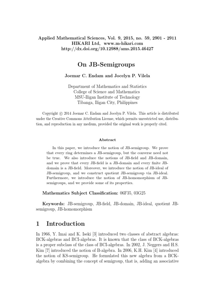 On JB-Semigroups | PDF | Ring (Mathematics) | Abstract Algebra