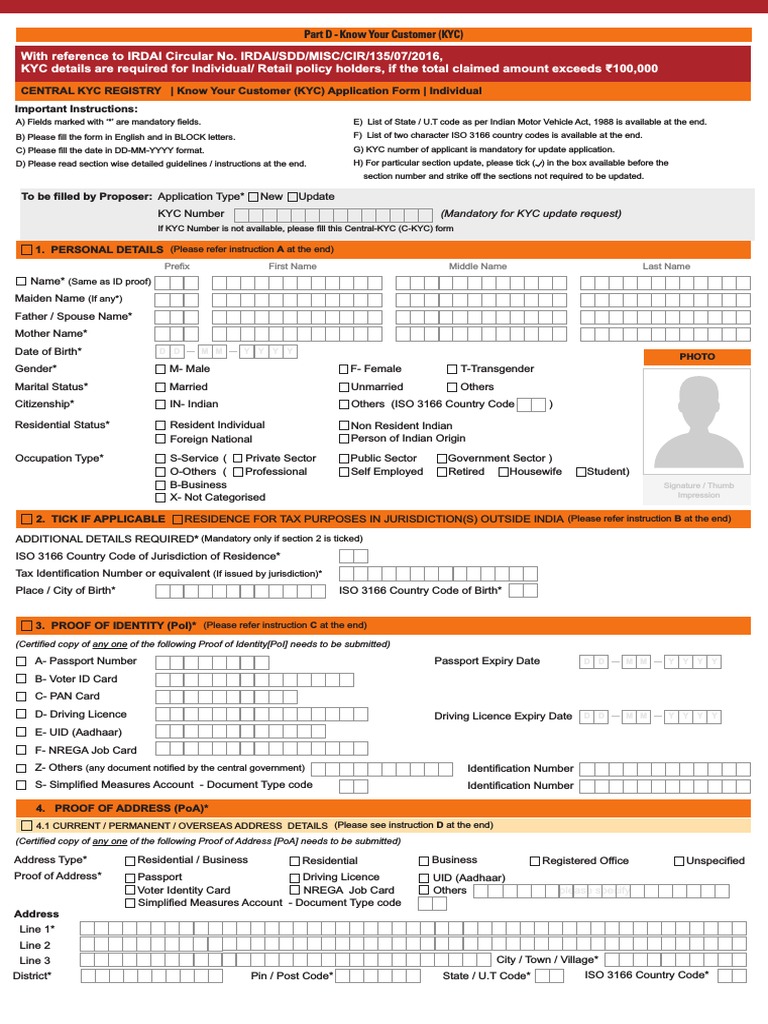 Central KYC Form Instructions | PDF | Identity Document | Document
