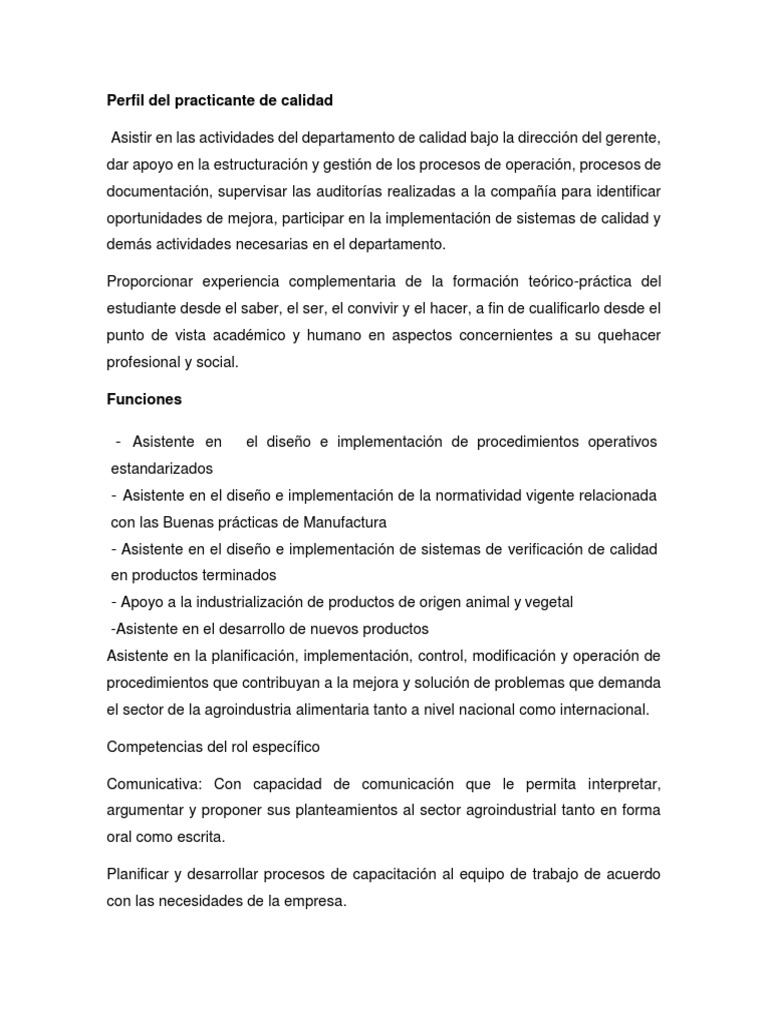 Perfil Del Practicante de Calidad | PDF | Agronegocios | Calidad ...