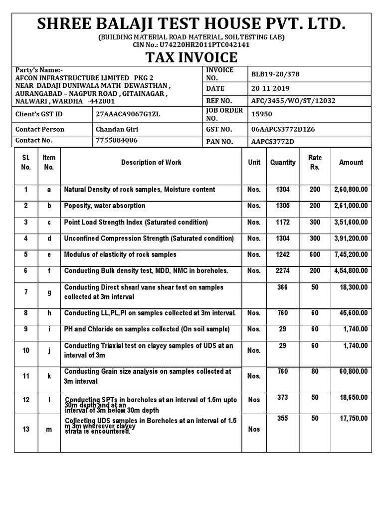 Afcon Tax Invoice 20-11-2019 | PDF | Chemical Product Engineering ...