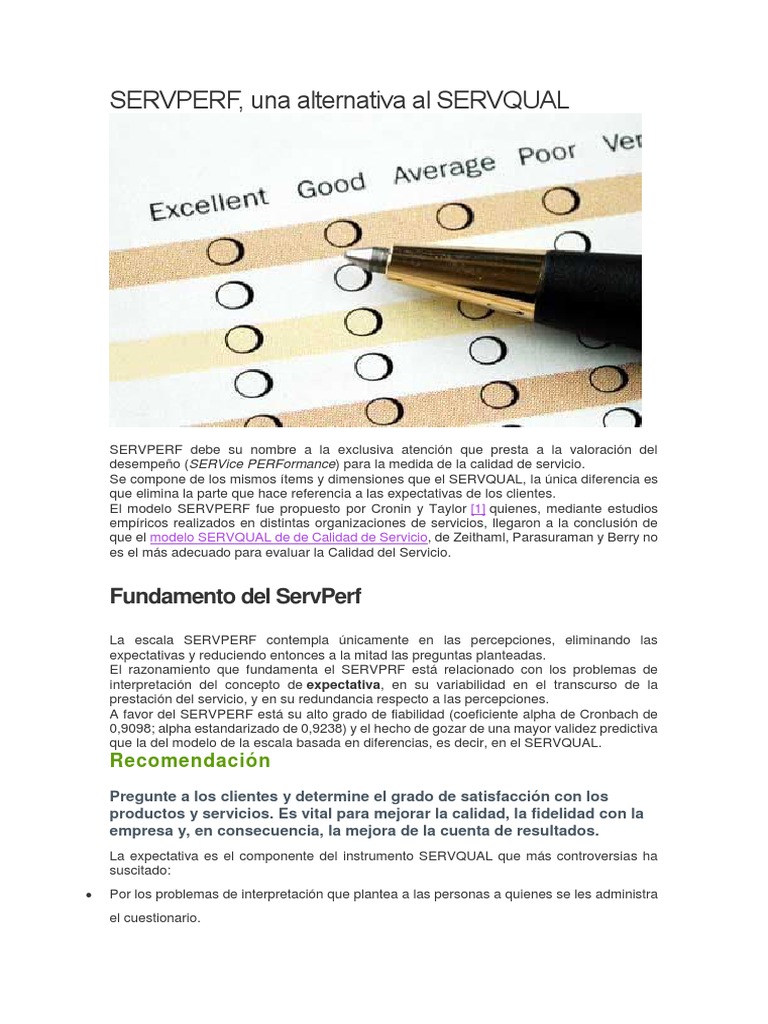 SERVPERF, una alternativa al SERVQUAL | PDF | Cuestionario | Validez ...