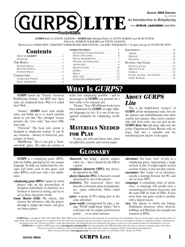 GURPS Basic Lite | PDF | Role Playing Games | Role Playing