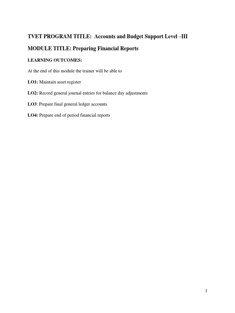 Preparing Financial Reports PDF | PDF | Bookkeeping | Depreciation
