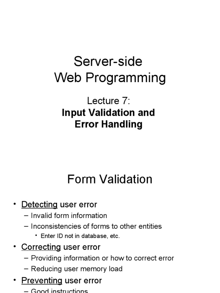 Input Validation And Error Handling Pdf Regular Expression 0955