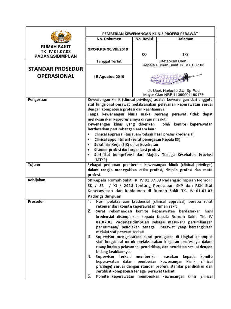 Regulasi Penetapan SPK Dan RKK Perawat | PDF