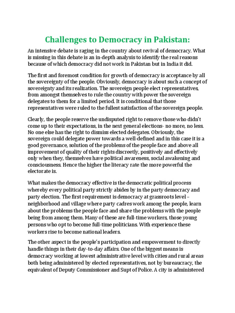 Challenges To Democracy in Pakistan Essay | PDF | Sovereignty | Democracy