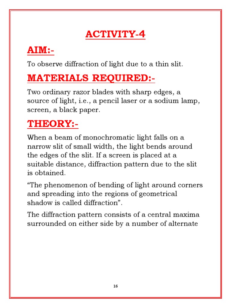 To Study Diffraction of Light Due To Thin Slit | PDF