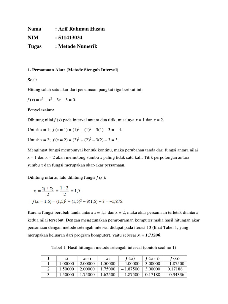 Tugas Metode Numerik | PDF | Metode & Bahan Ajar