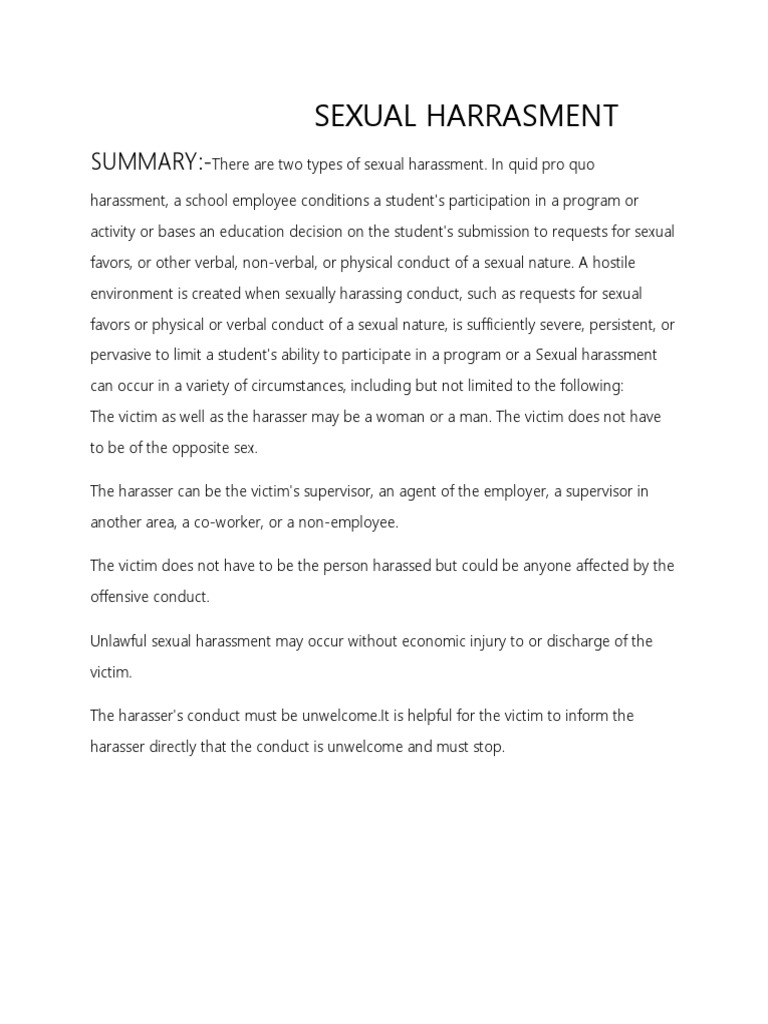 Sexual Harrasment Summary Pdf Sexual Harassment Injustice
