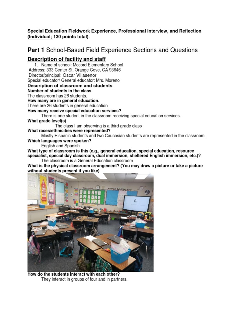 Sped 120 Special Education Field Experience Interview and Reflection ...