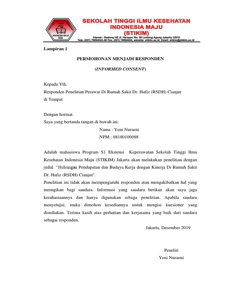 Surat Permohonan Menjadi Responden (Informed Consent) | PDF