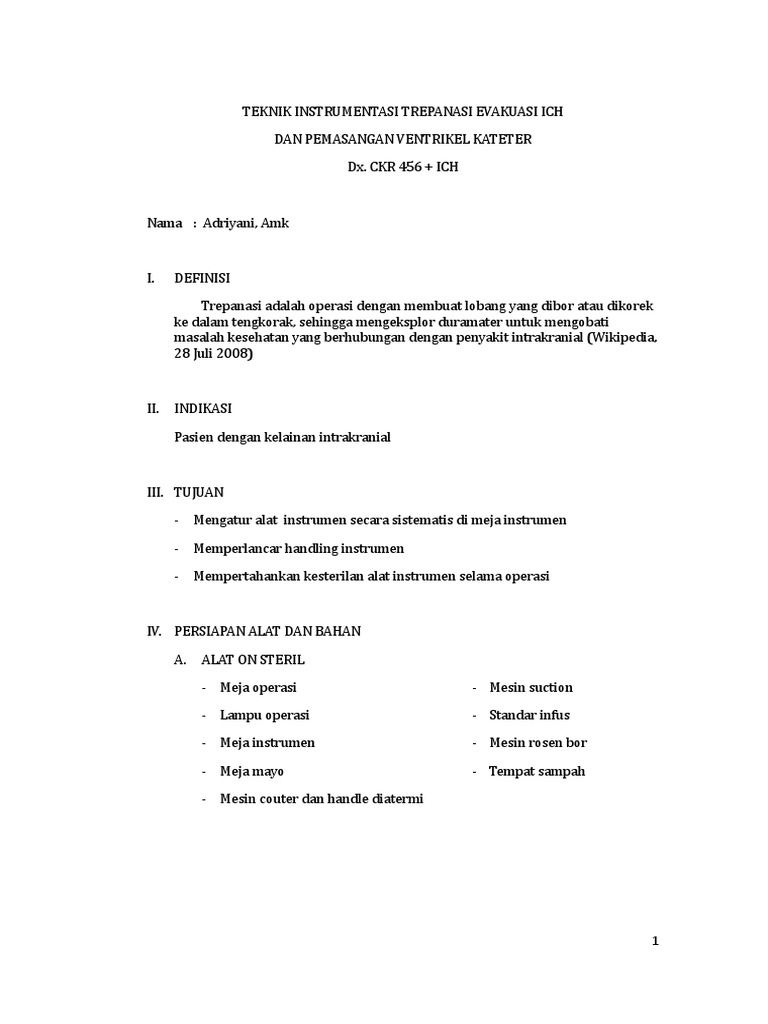 Teknik Instrumentasi Trepanasi Evakuasi Ich | PDF