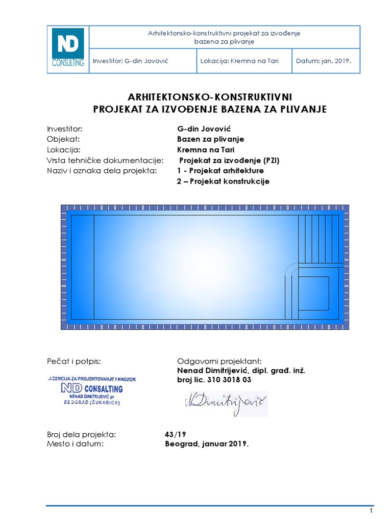 Ag Projekat Prelivnog Bazena 12x5 M U Kremni Na Tari | PDF