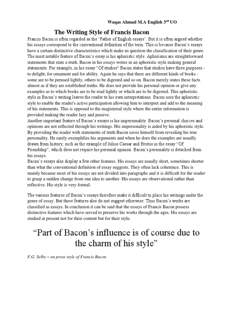 Bacon Style | PDF | Essays | Paragraph