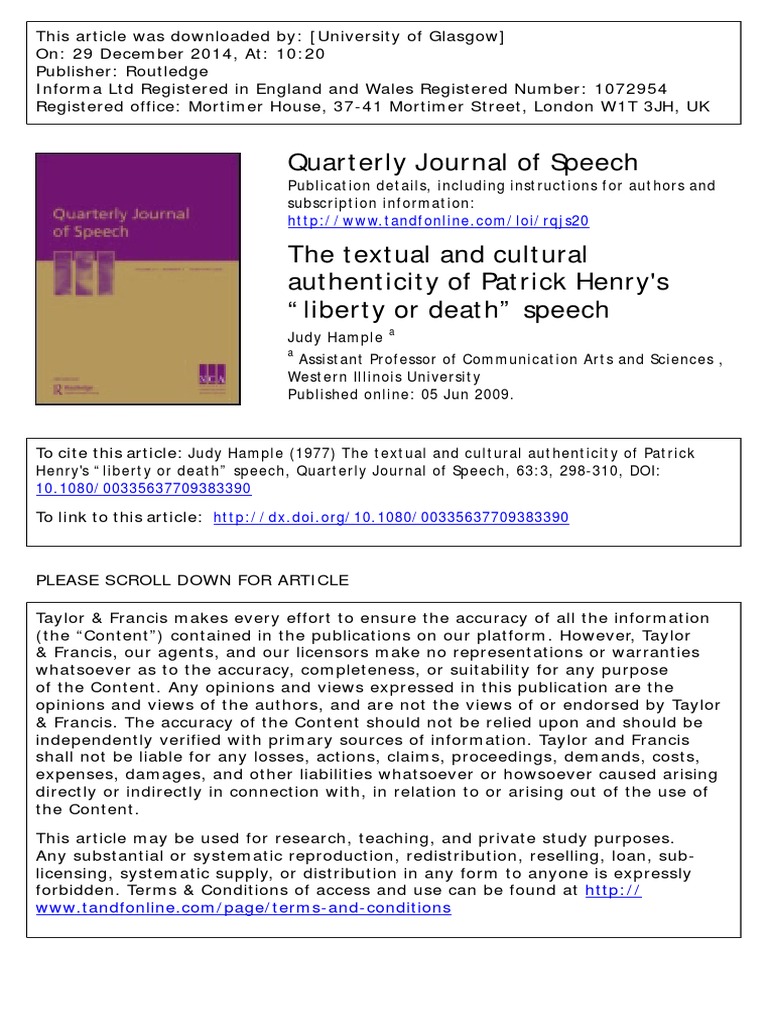 The Textual and Cultural Authenticity of Patrick Henry's "Liberty or ...