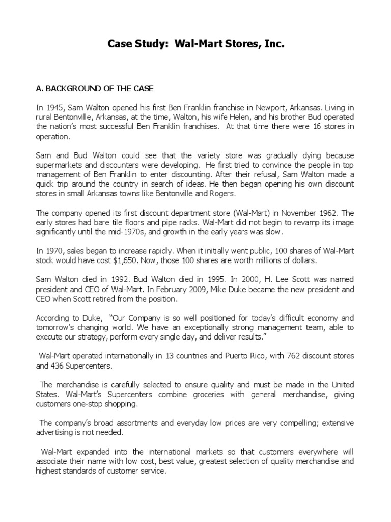 CASE STUDY - Wal Mart | PDF | Walmart | Retail