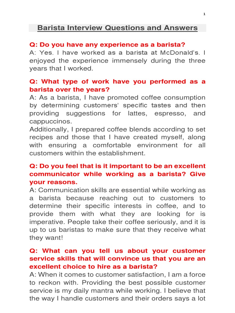 Barista Interview Questions and Answers | PDF | Coffee | Beverages