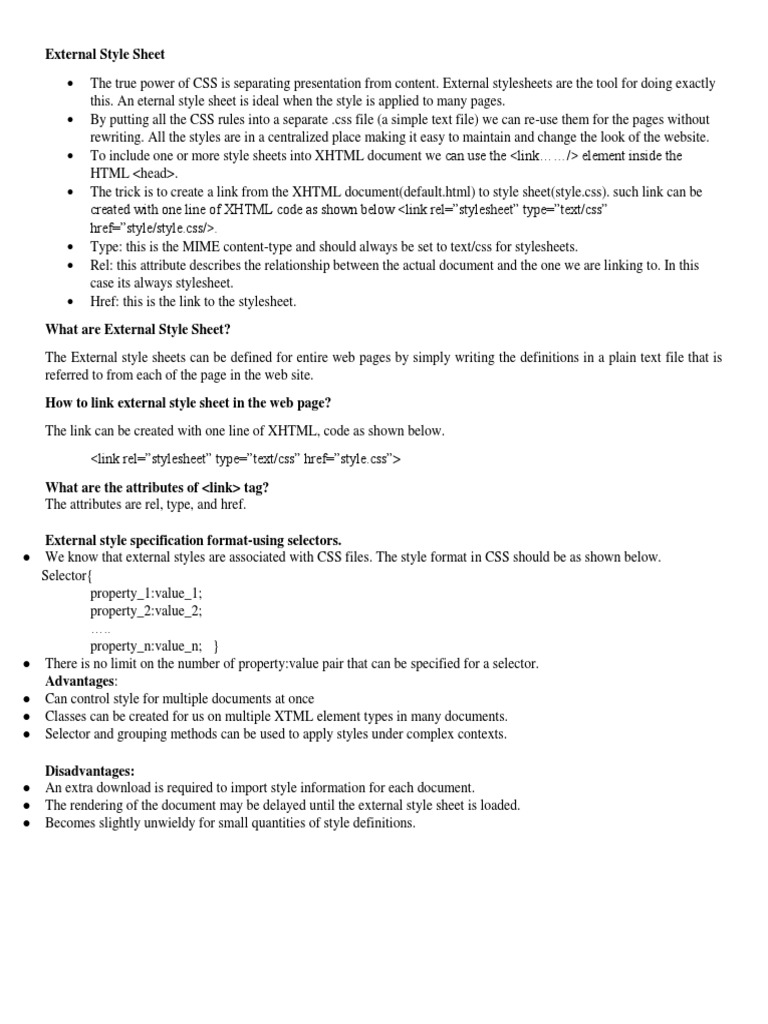 External Style Sheet | PDF | Cascading Style Sheets | Html Element