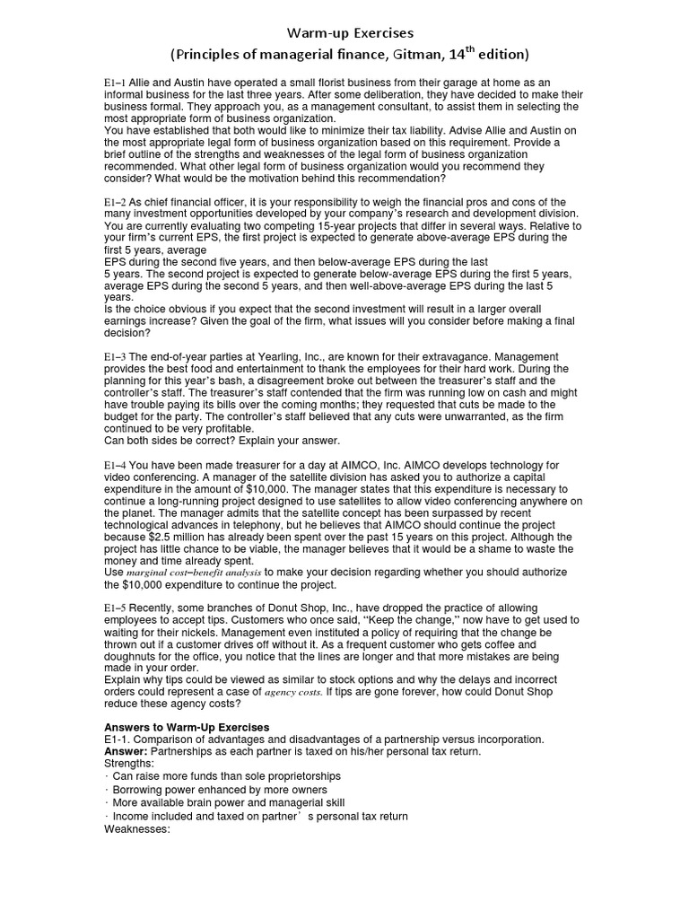 Chapter 1 Warm-Up Exercises | PDF | Partnership | Incentive