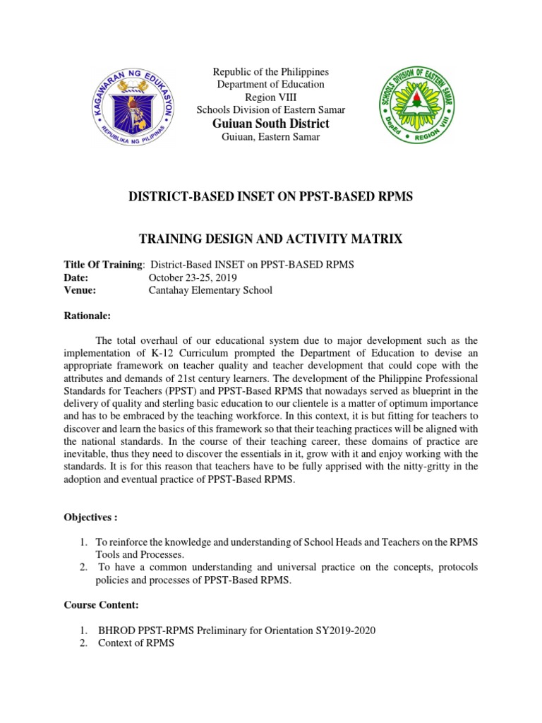 Training Design for PPST-Based RPMS | PDF | Education Theory | Pedagogy