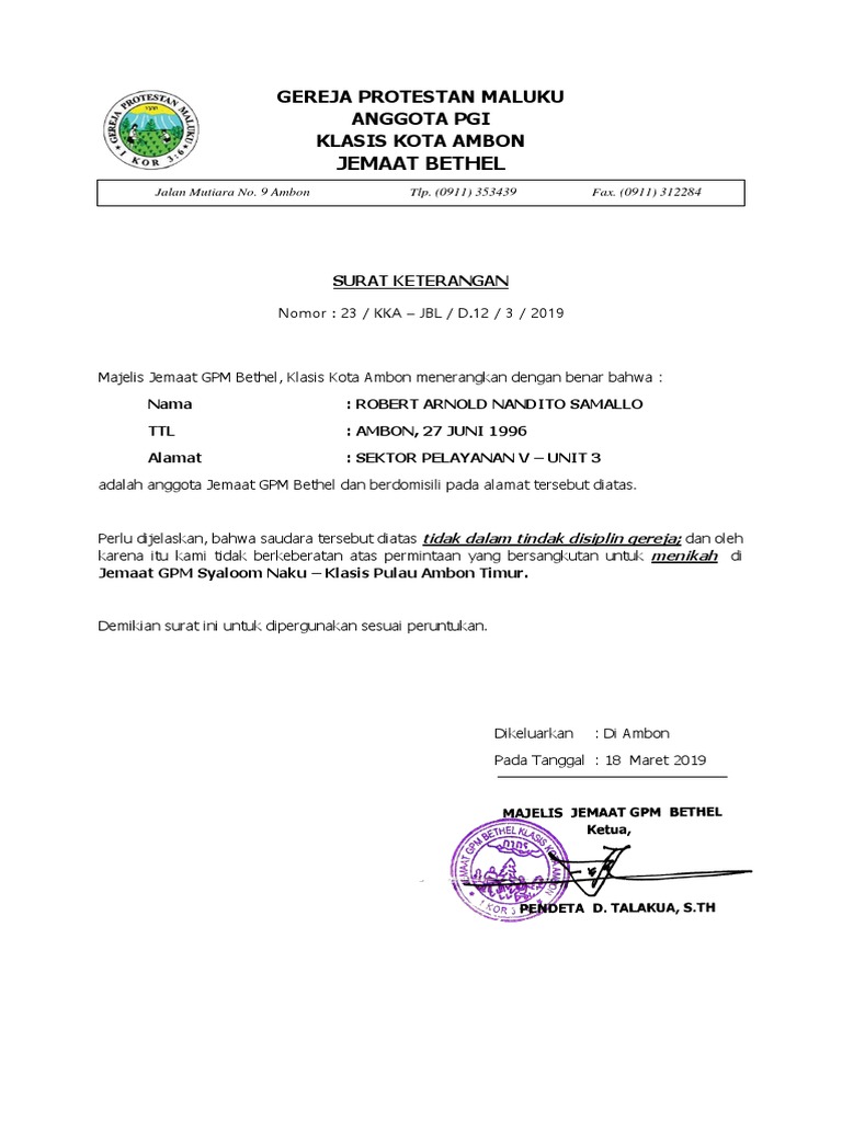 GPM-Bethel-Surat-Keterangan-Anggota | PDF