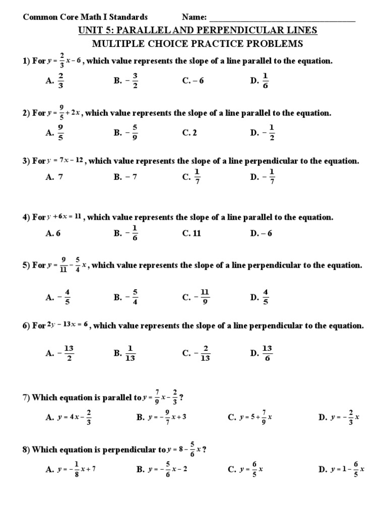 Multiple Choice | PDF | Slope | Geometry