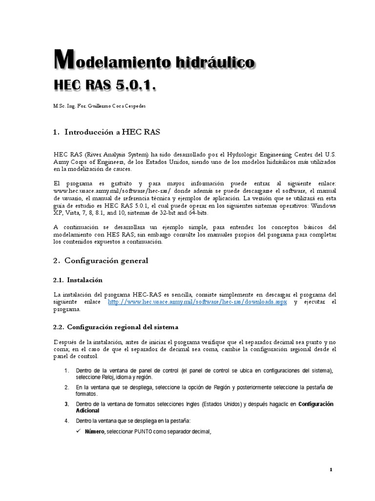 01 Guia - HEC RAS 1D v1 | PDF | Descarga (hidrología) | Windows Vista