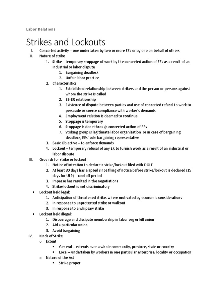 Legal Aspects of Strikes and Lockouts | PDF | Strike Action | Lockout ...