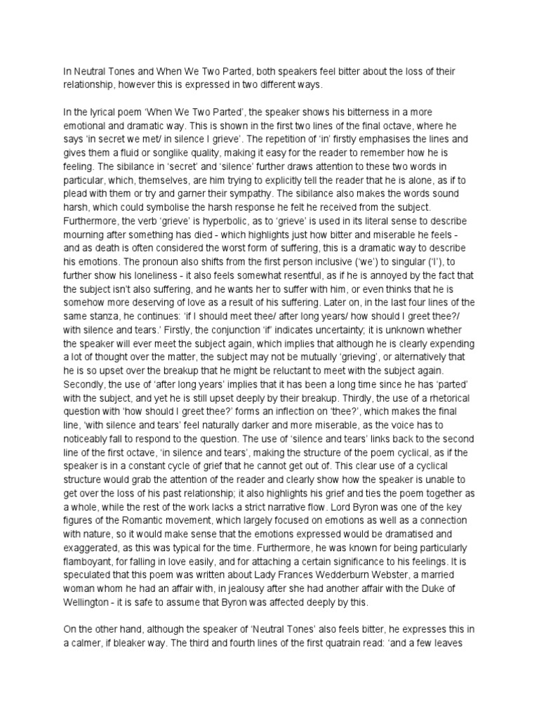 Peterceter - Comparing Neutral Tones To When We Two Parted PDF | PDF ...